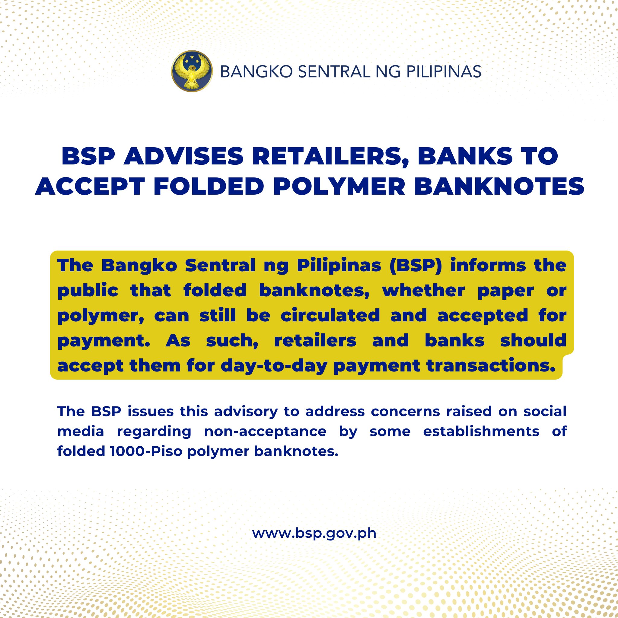 Folded banknotes should be circulated and accepted — BSP - The Cavite ...