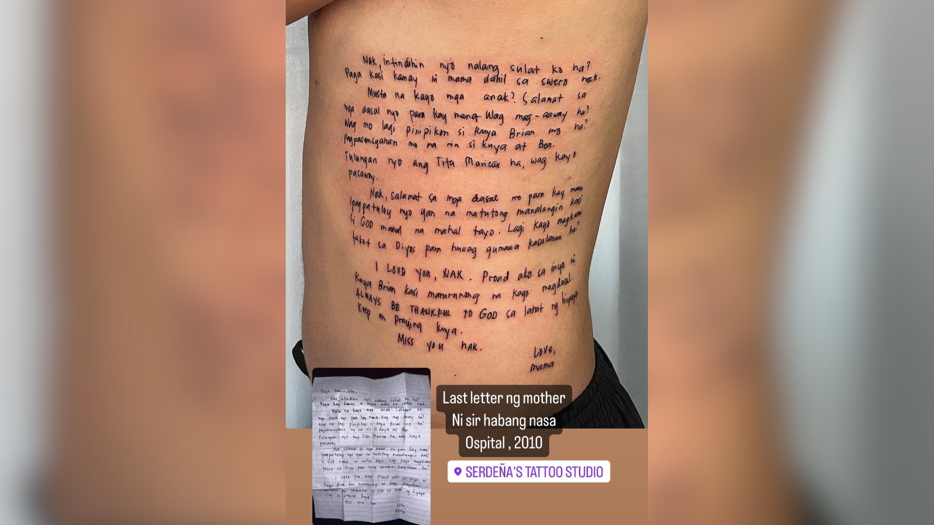 Lalaki sa Bacoor, ipina-tattoo ang huling liham ng ina - The Cavite Rising