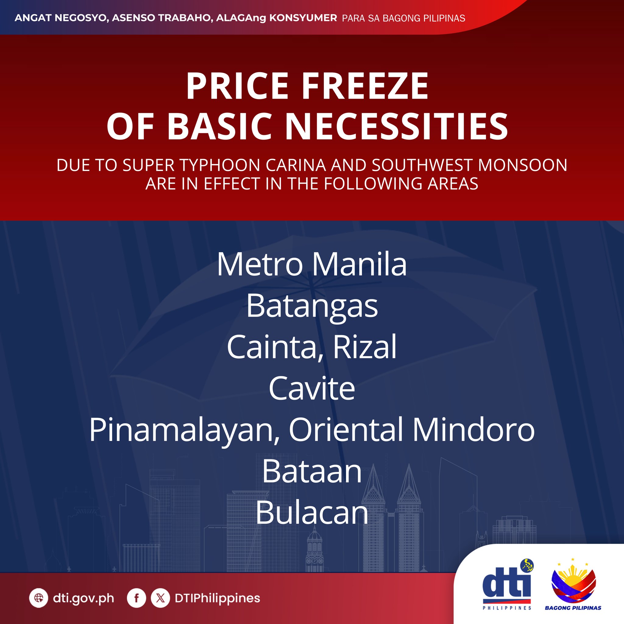 Price freeze, idineklara ng DTI sa mga lugar nasa State of Calamity - The Cavite Rising
